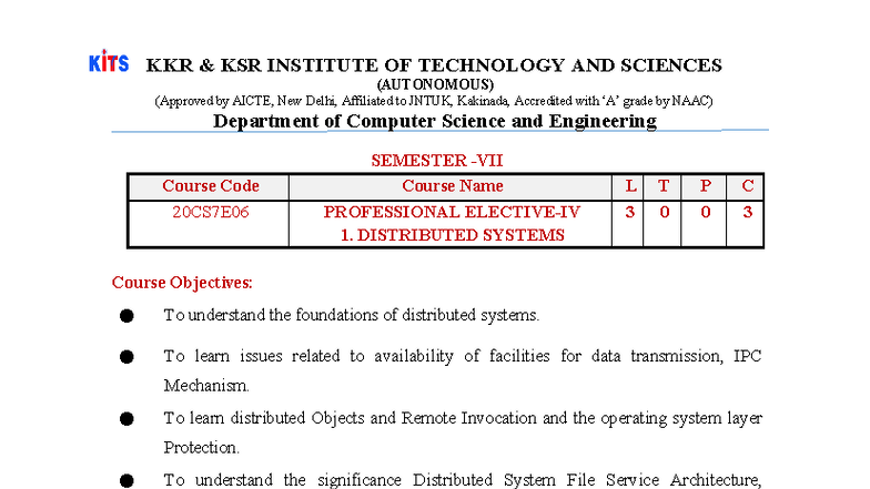 4-1 R20 Distributed Systems Syllabus (2024-25) - Studocu