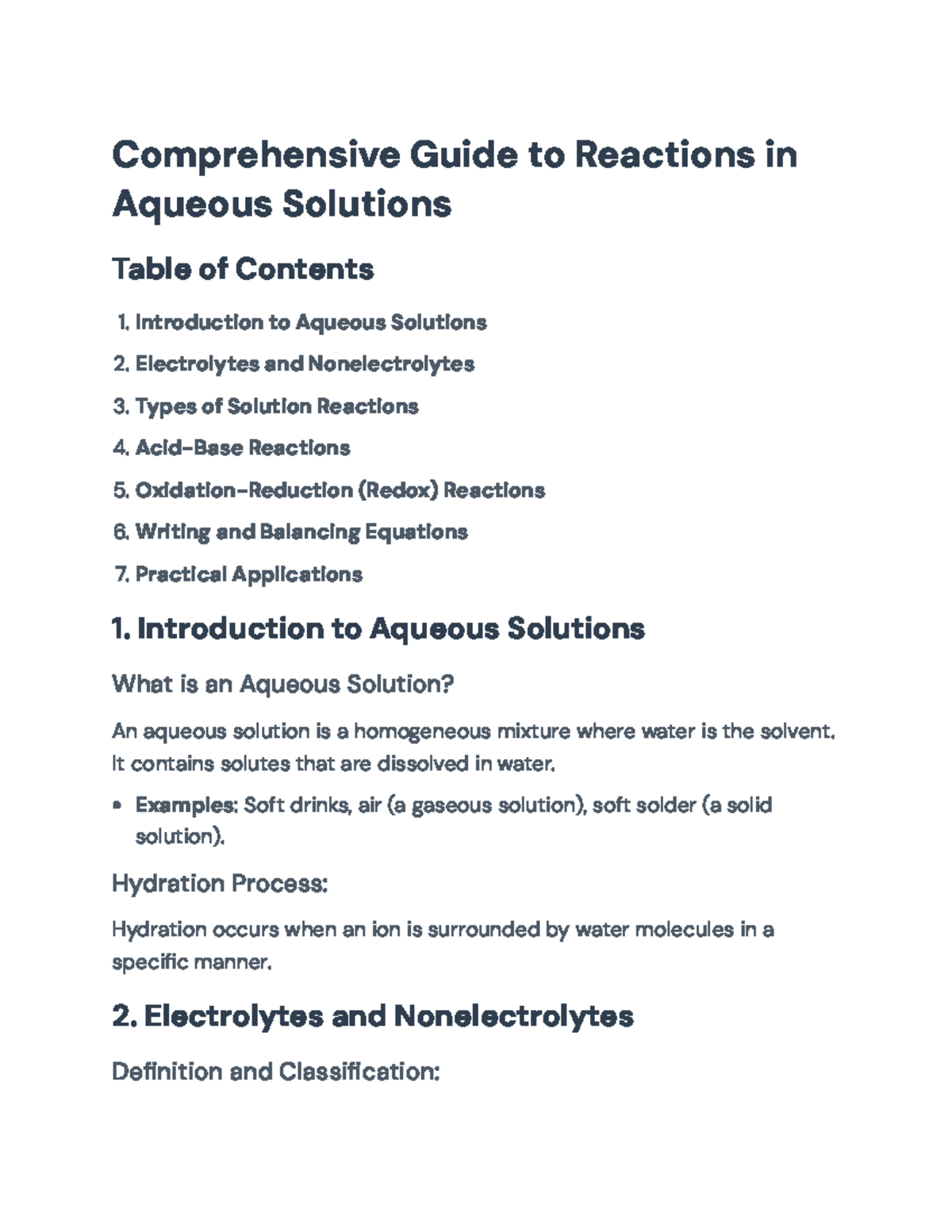 Comprehensive Guide to Aqueous Reactions in SCI101: Key Concepts ...