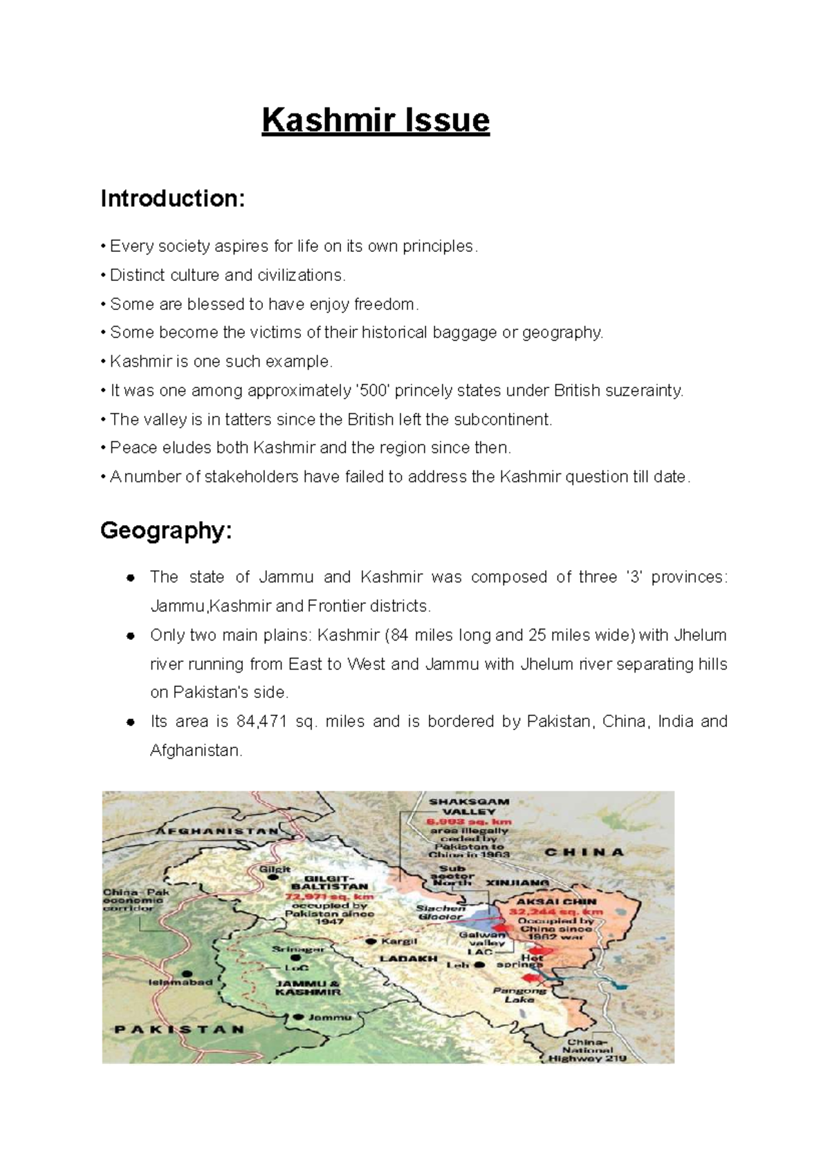 Kashmir Issue: Historical Context and Current Dynamics (POL 101) - Studocu