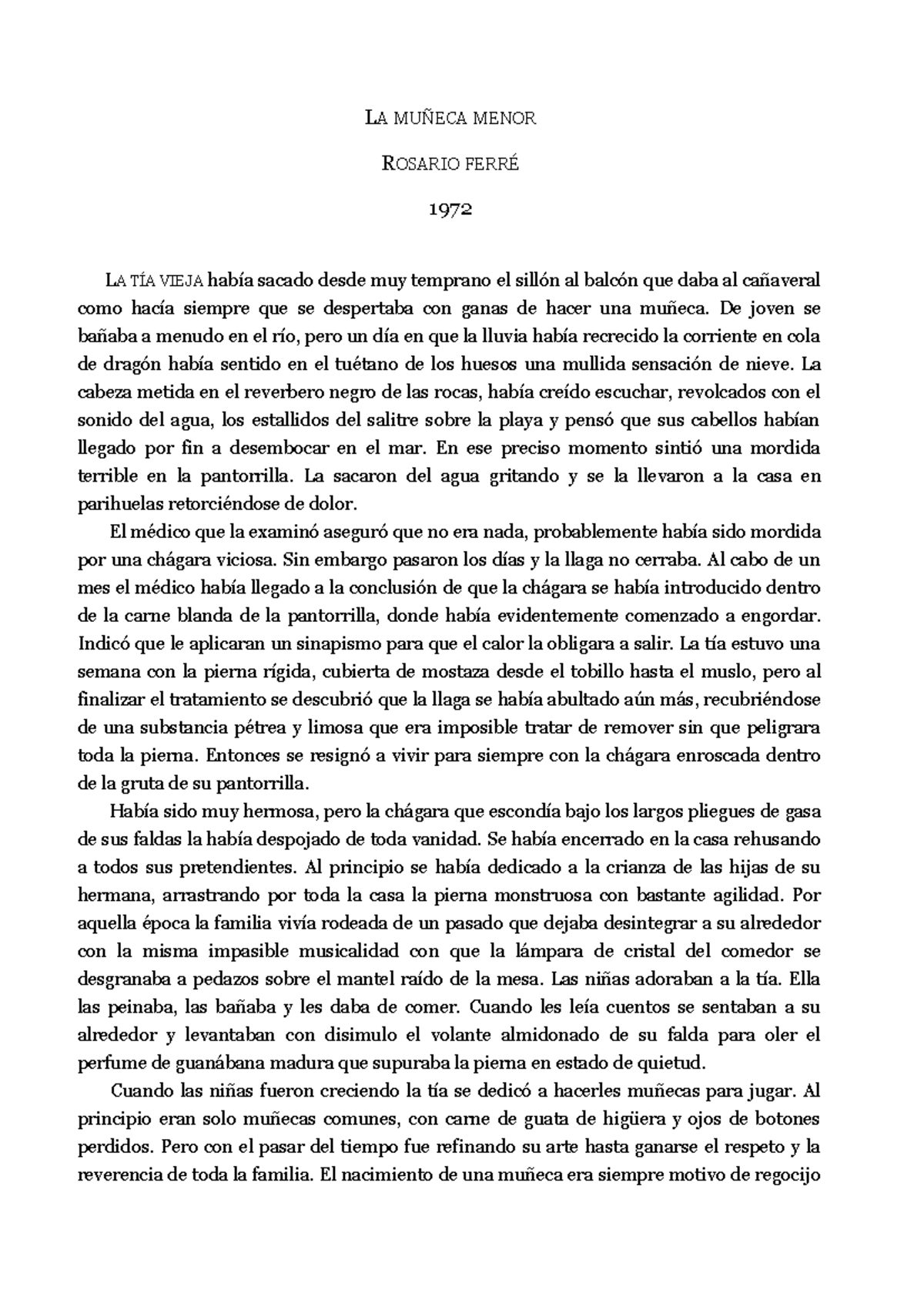 LA MUÑECA MENOR: ANÁLISIS LITERARIO DE ROSARIO FERRÉ (1972) - Studocu