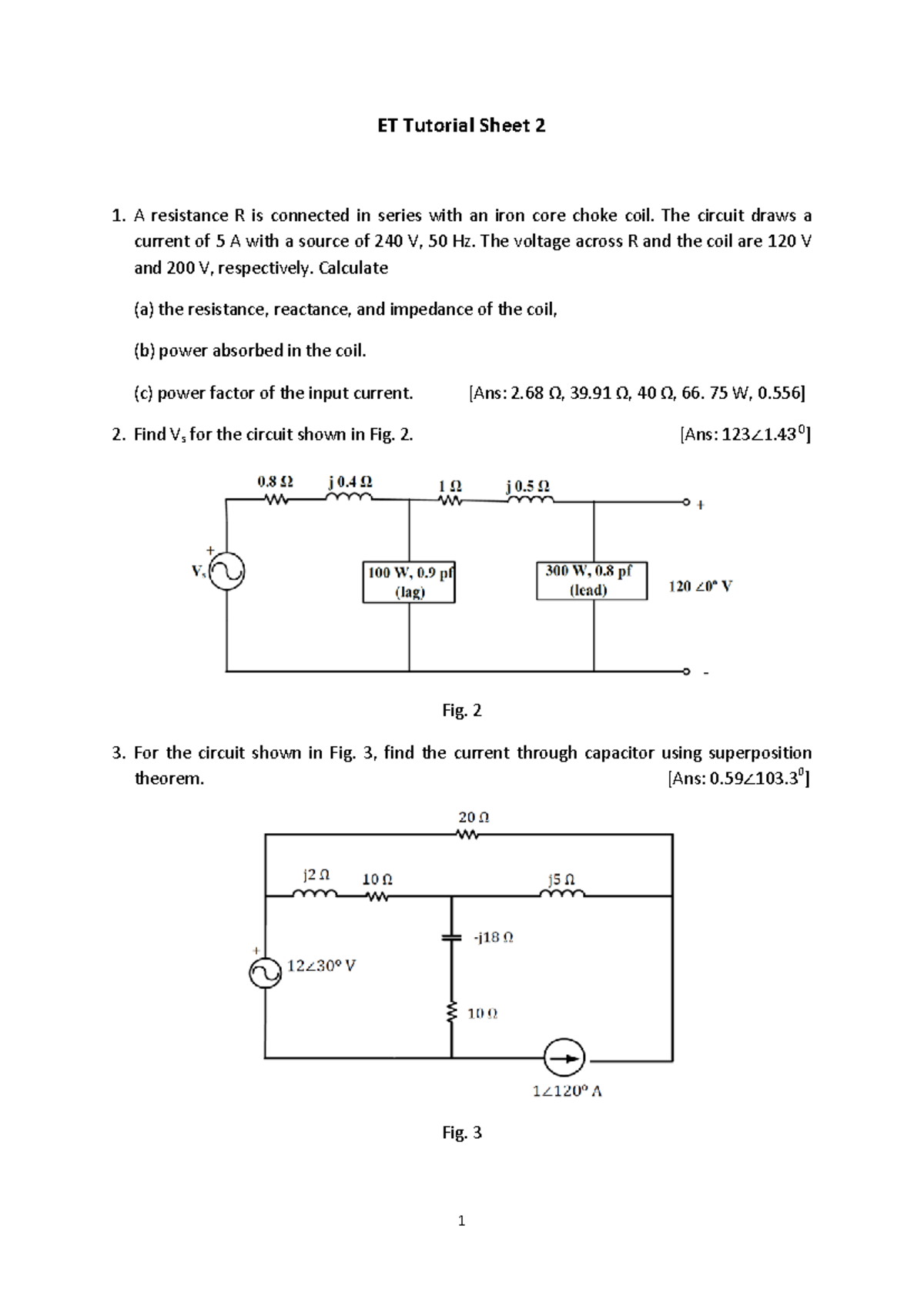 ET Tutorial Sheet 2 - Autumn 23-24 Solutions and Calculations - Studocu