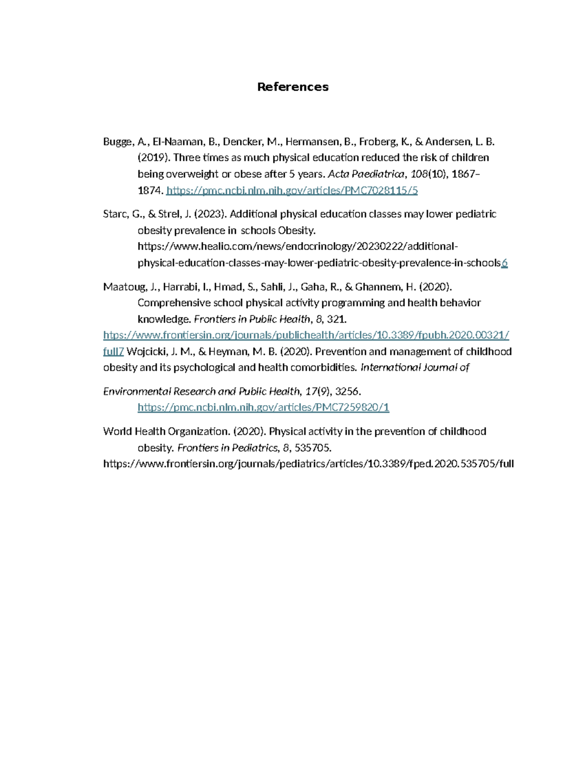 References on Physical Education and Childhood Obesity (PE 101) - Studocu