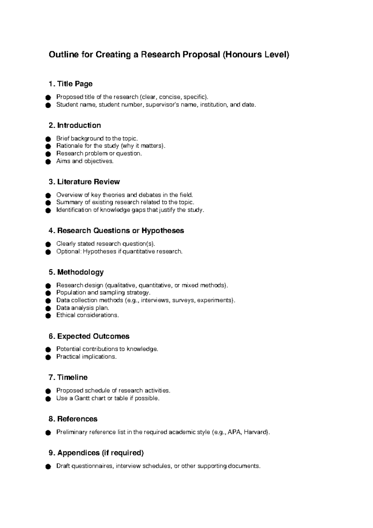 Honours Research Proposal Outline: Key Components and Structure - Studocu