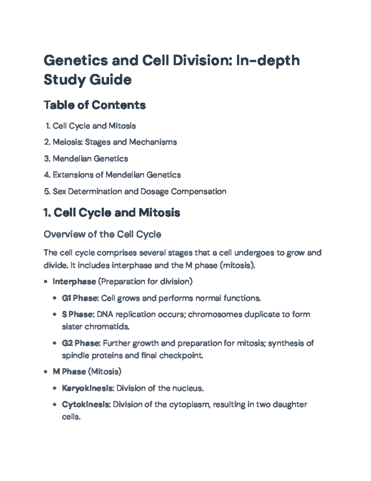 Genetics and Cell Division Study Guide: Mitosis, Meiosis & Mendelian ...