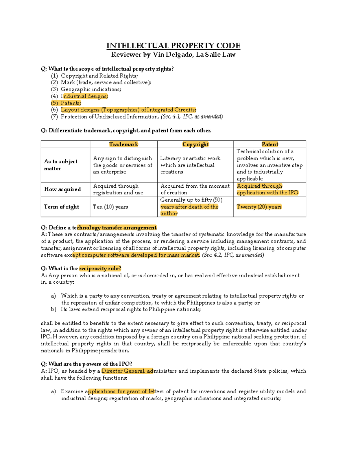 3. Intellectual Property Code Overview: A Fast Review Guide - Studocu