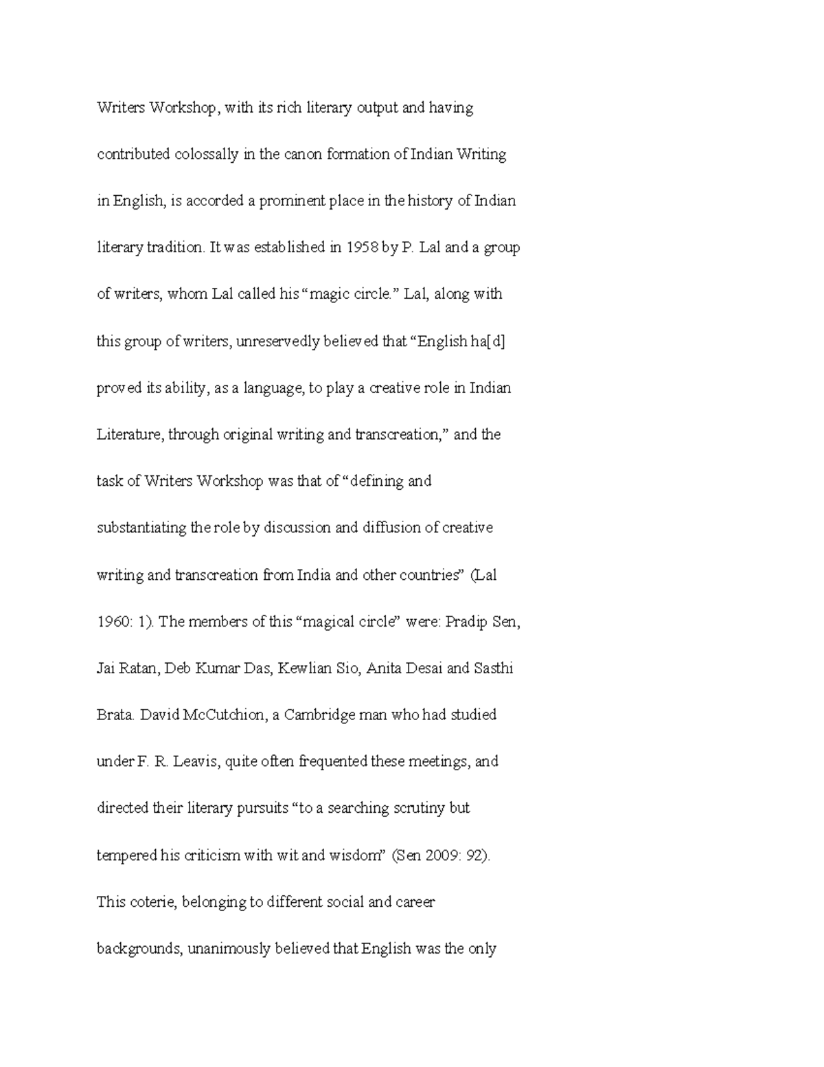 P. Lal's Writers Workshop: A Milestone in Indian Literature - Studocu