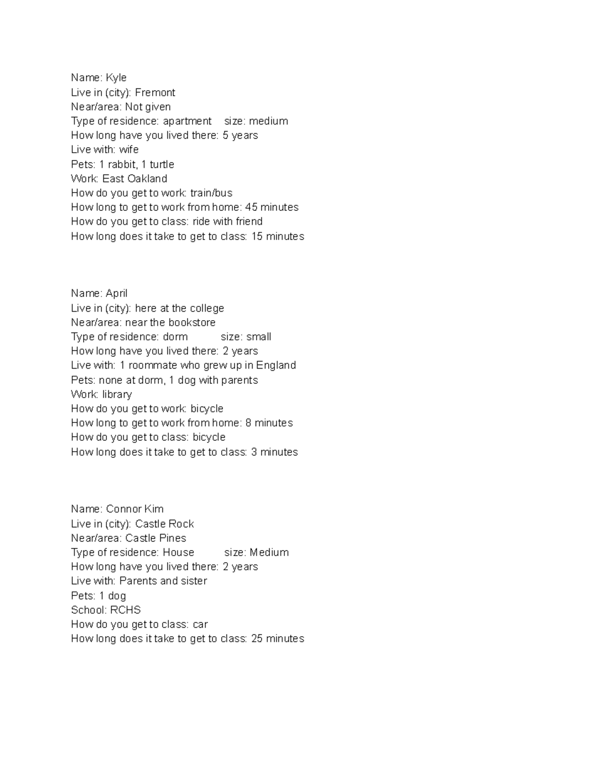 ASL 3 - Student Living Situations and Commute Details - Studocu