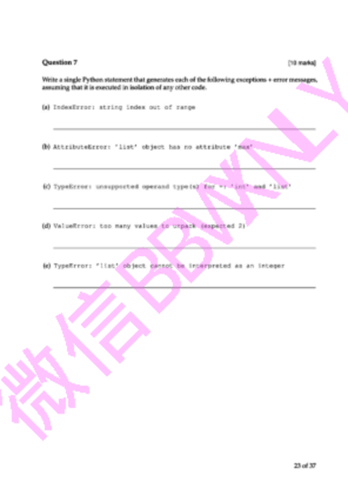 COMP10001 Sem 1 Exam 2019 - Question 7 [10marks] Write assuming a single that Pythonit is exec ...