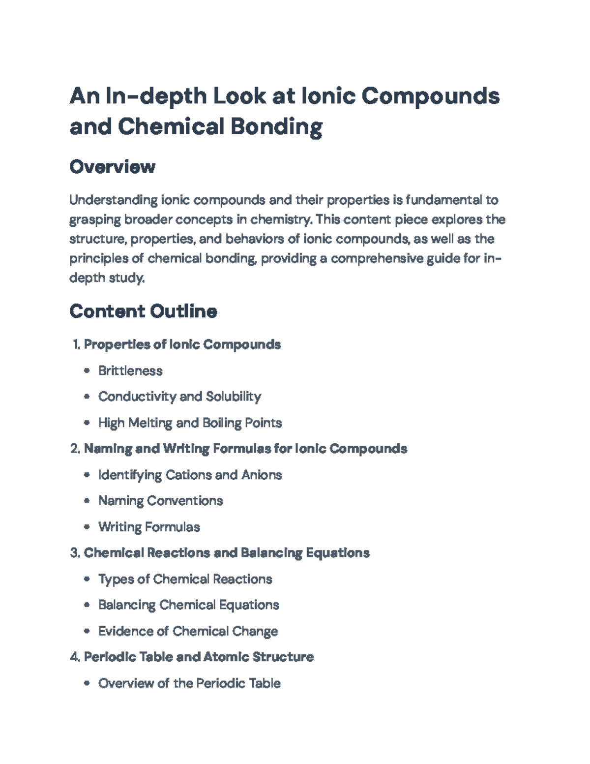 Ionic Compounds and Chemical Bonding: Comprehensive Study Guide - An In ...