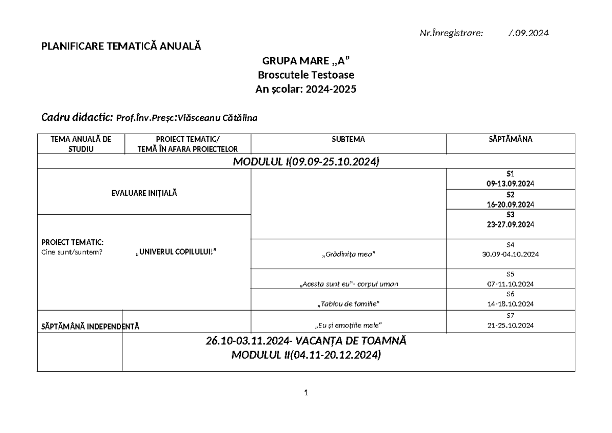 Planificare Tematică Anuală GR Mare A 2024-2025 - Studocu