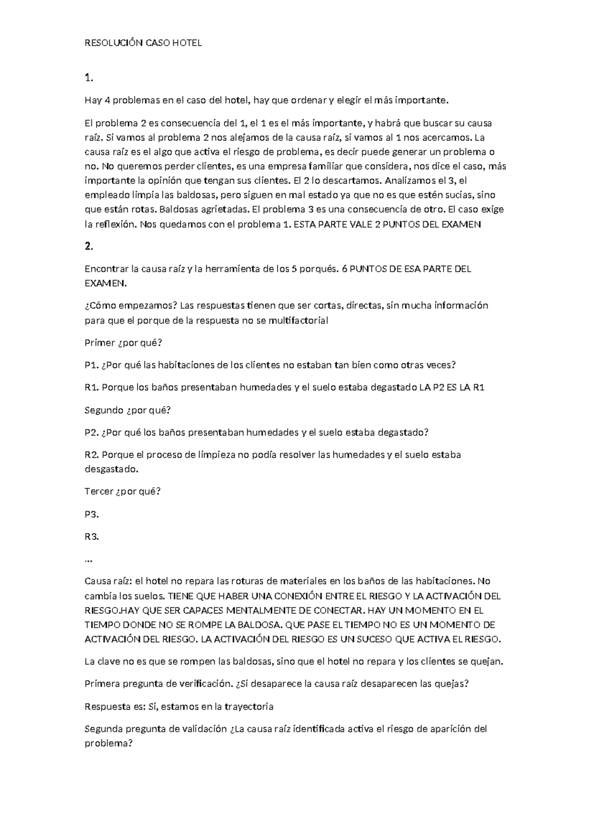 Resolución Caso Hotel - Gestión de Calidad y Causa Raíz - Studocu