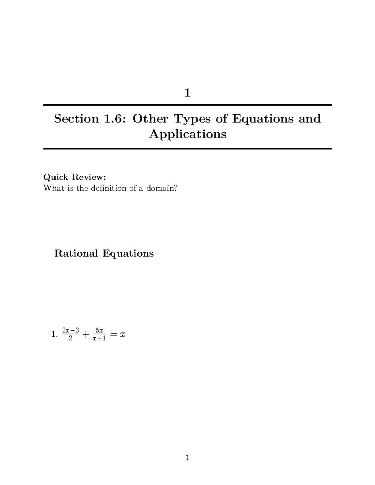College Algebra: Section 1.6 - Equations & Applications Review - Studocu