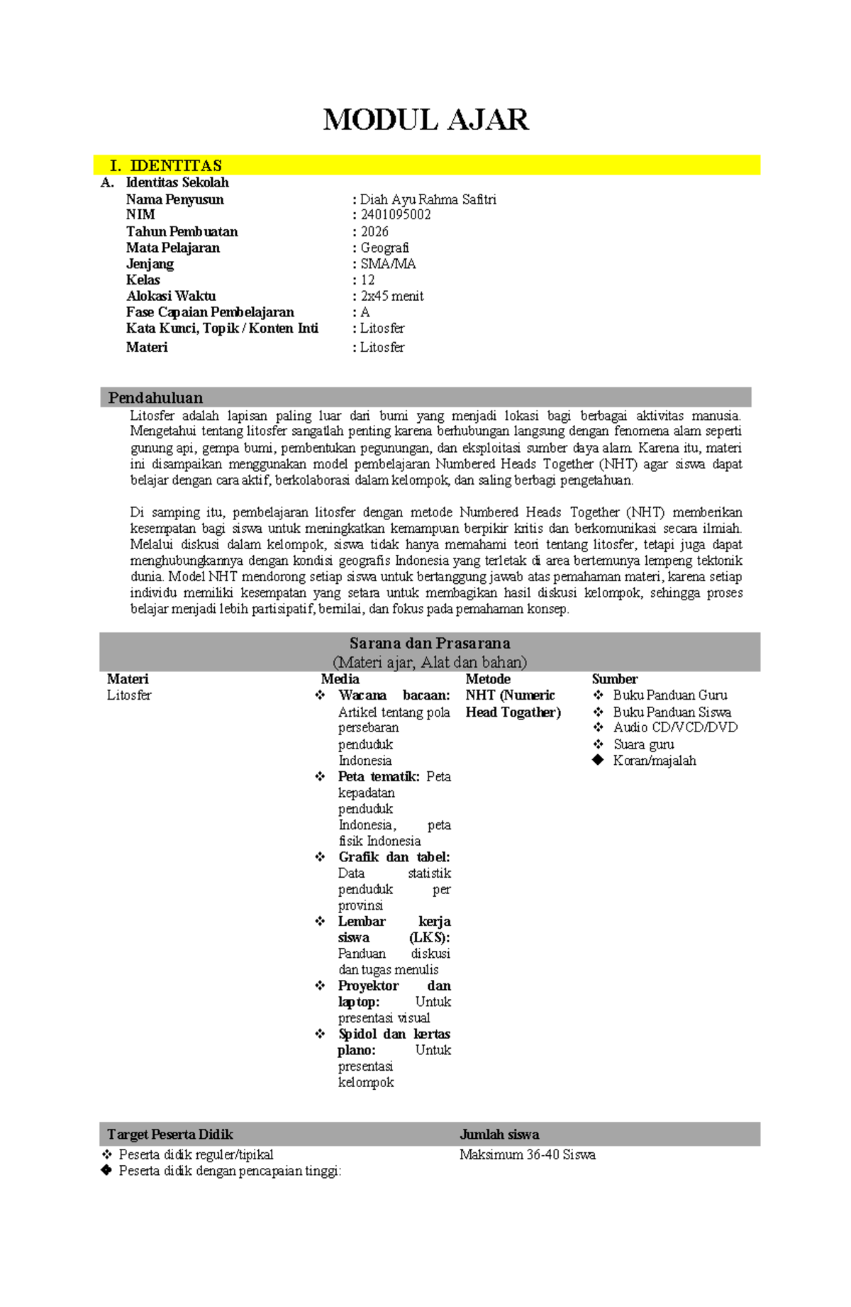 Modul Ajar Materi yang akan diajarkan adalah materi tentang litosfer ...