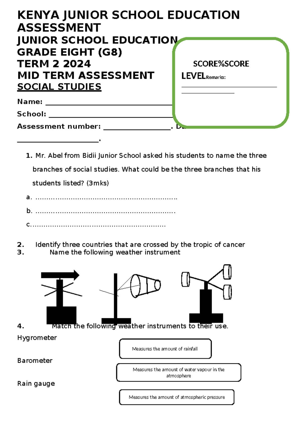 G8 Social Studies Midterm Assessment Term 2 2024 - Studocu
