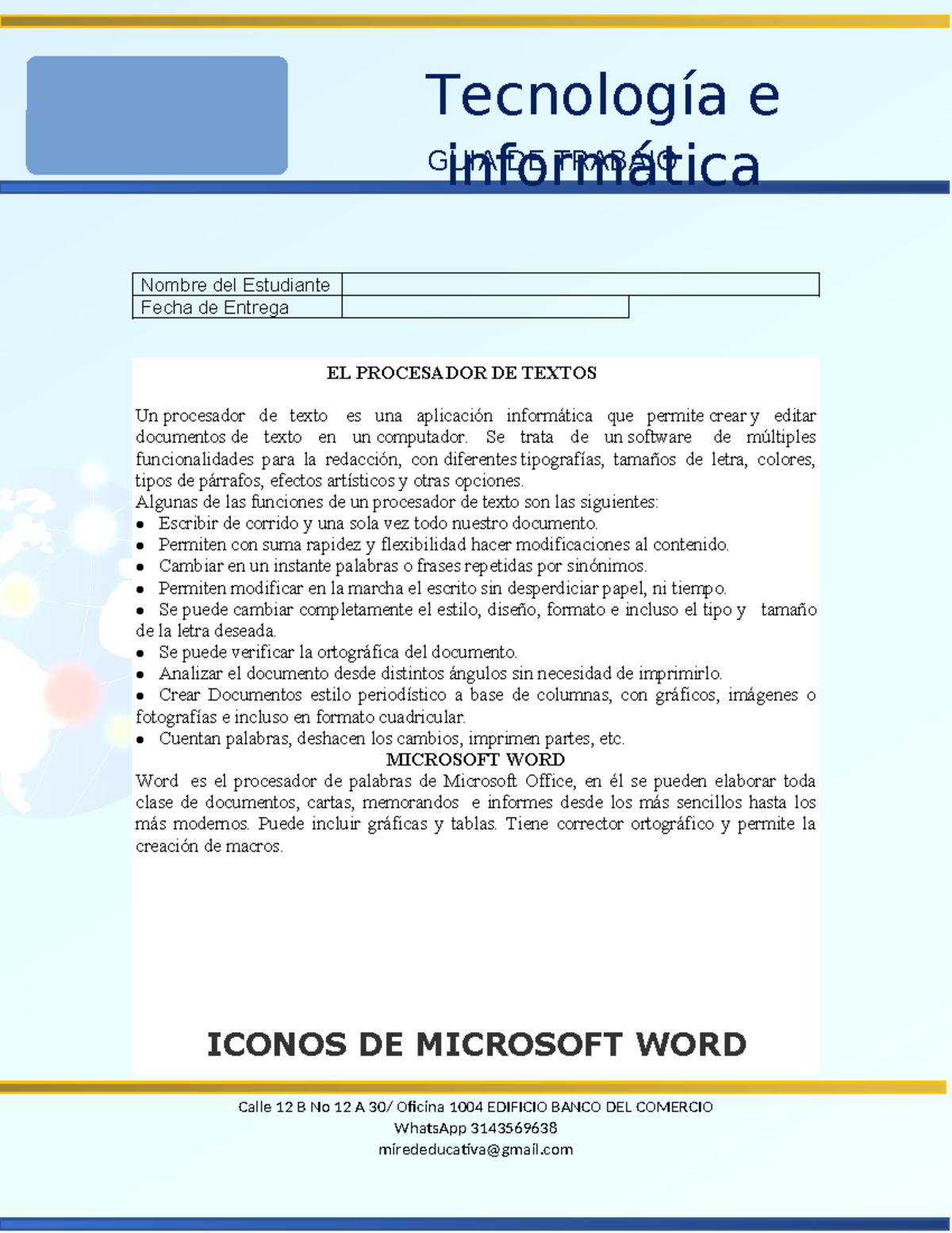 Tecnología e GUIA DE TRABAJO Informática: Procesador de Textos - Studocu