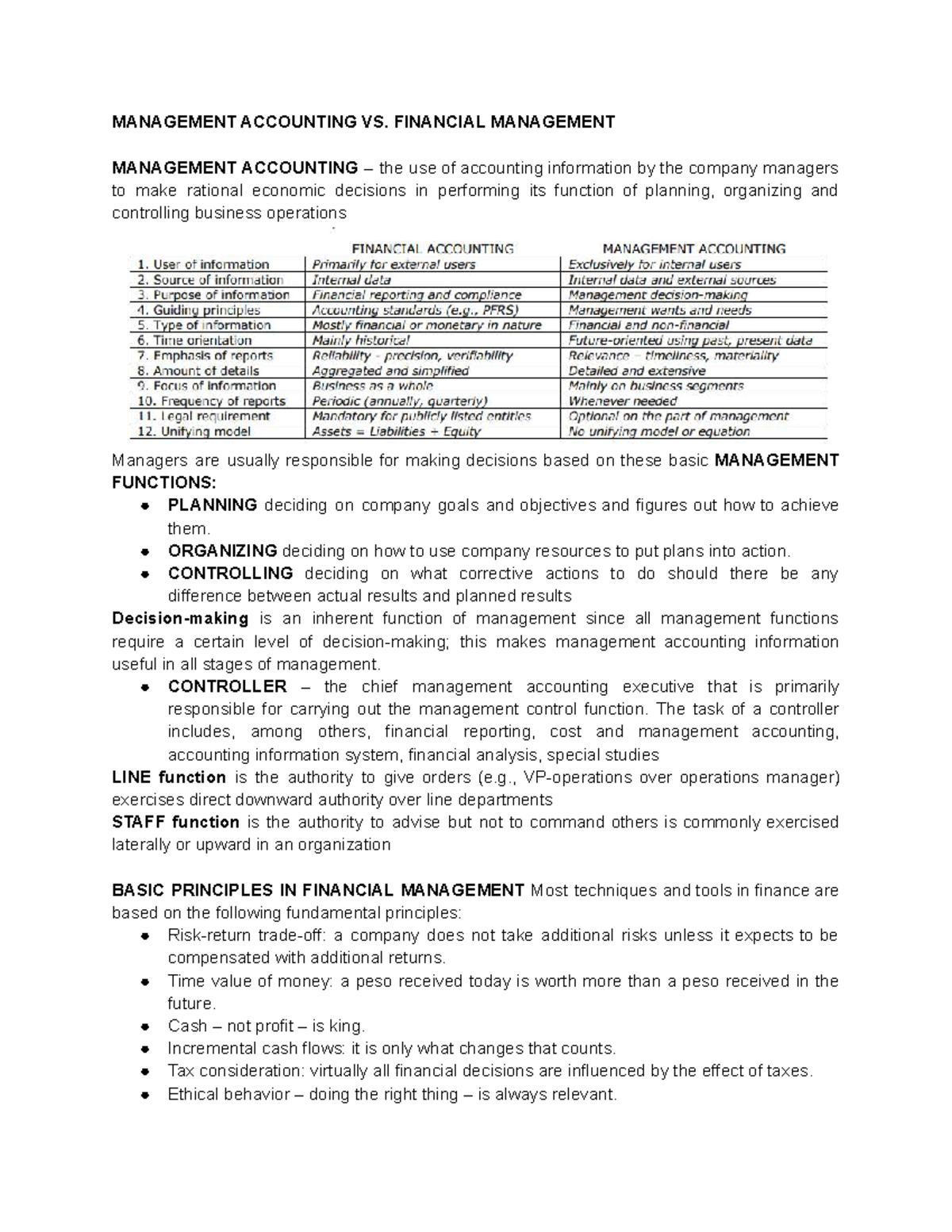 MANAGEMENT ACCOUNTING VS. FINANCIAL MANAGEMENT: Lecture 1 Insights ...