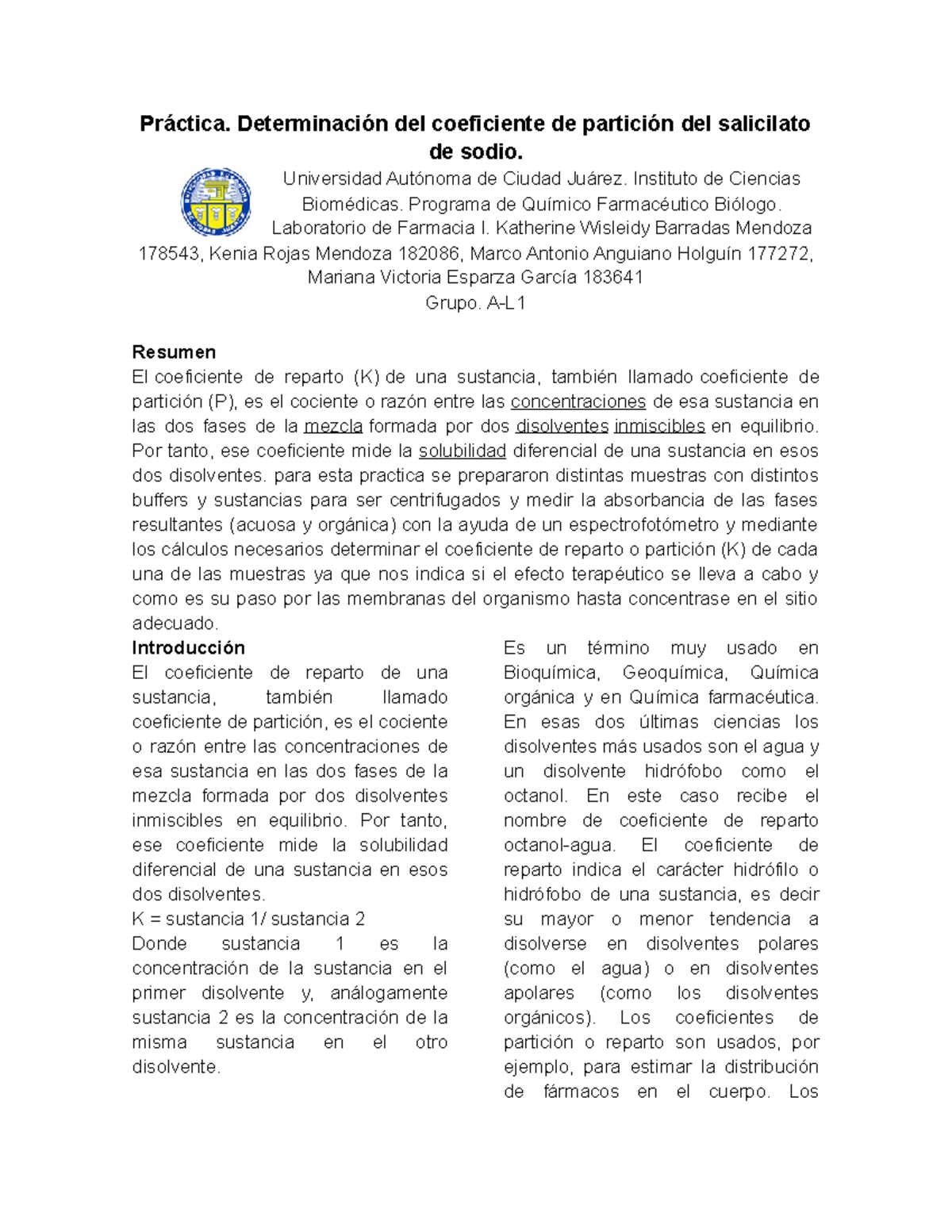 Determinación del Coeficiente de Partición del Salicilato - Práctica 6 ...