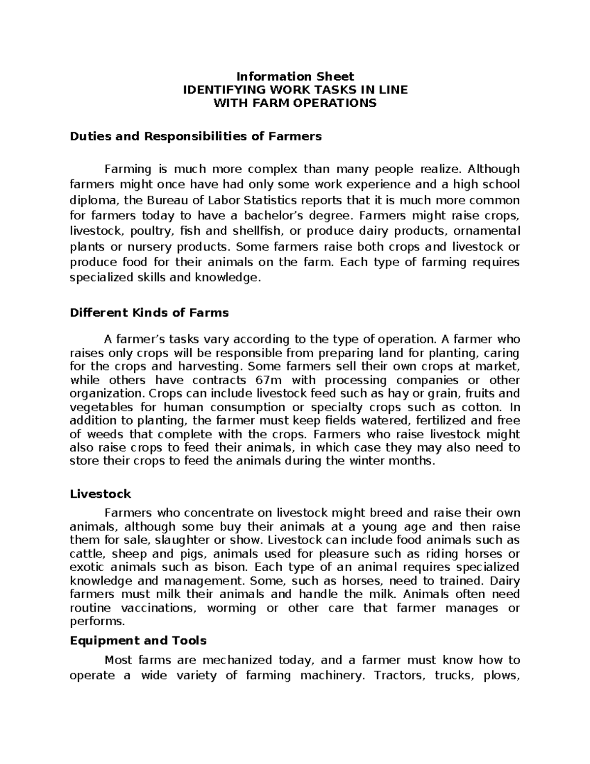 Identifying Tasks in Farming Operations: Roles & Responsibilities - Studocu