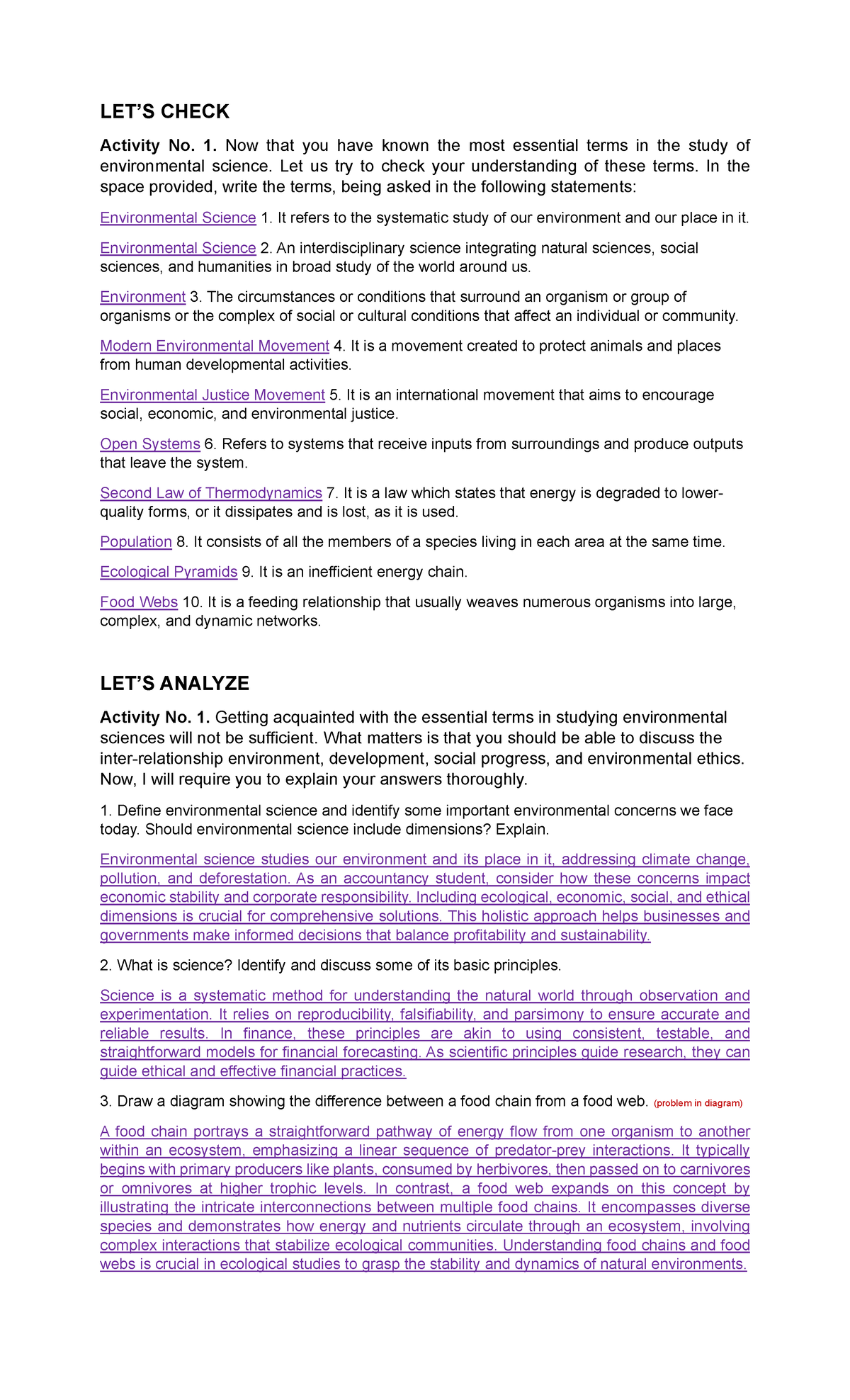 SIM Assignment #1: Understanding Key Concepts in Environmental Science ...