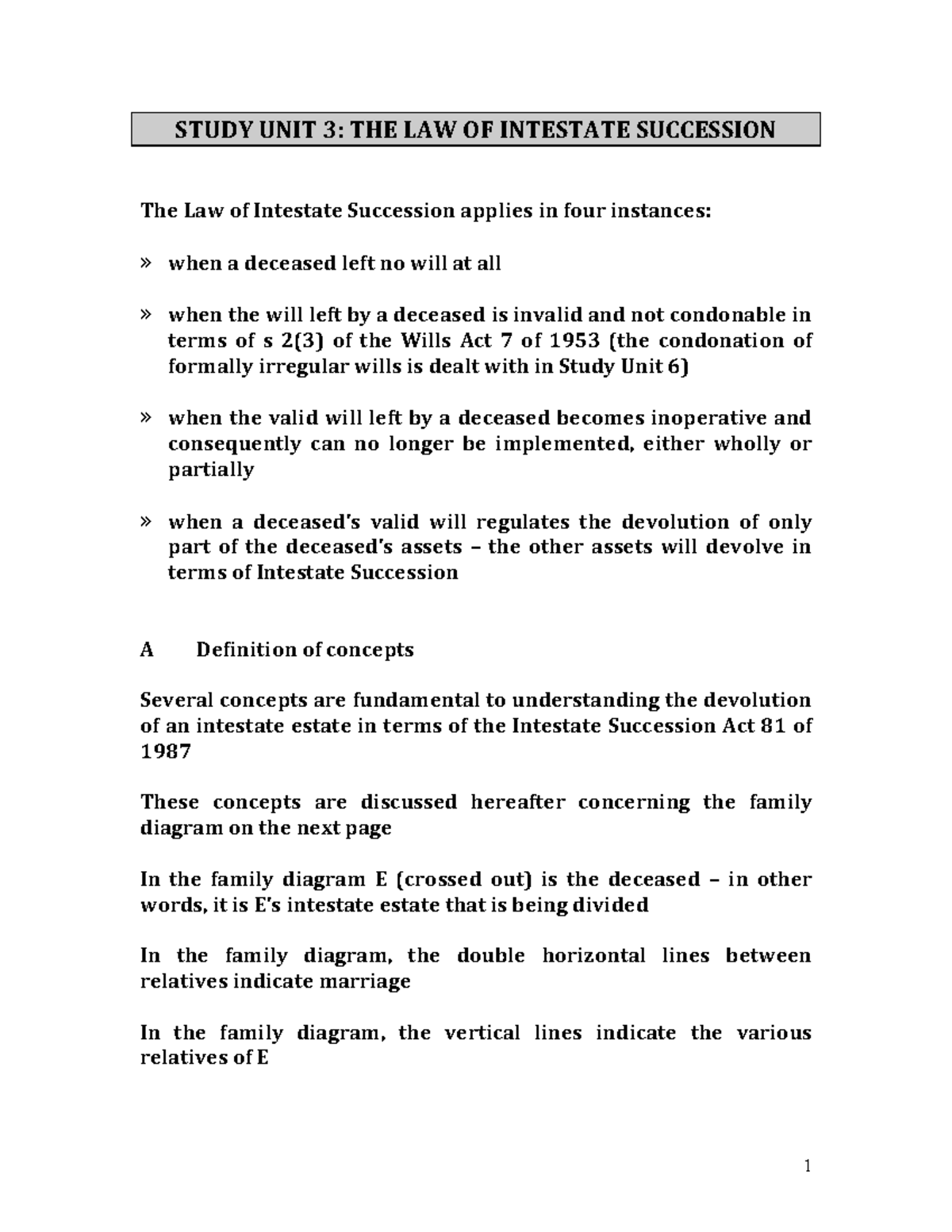 LAW OF INTESTATE SUCCESSION: STUDY UNIT 3 OVERVIEW - Studocu