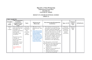 MELC DLL SCI 10 WEEK 1-2 Q4 - GRADES 1 to 12 DAILY LESSON LOG MELC BASED School: Grade Level: 10 ...