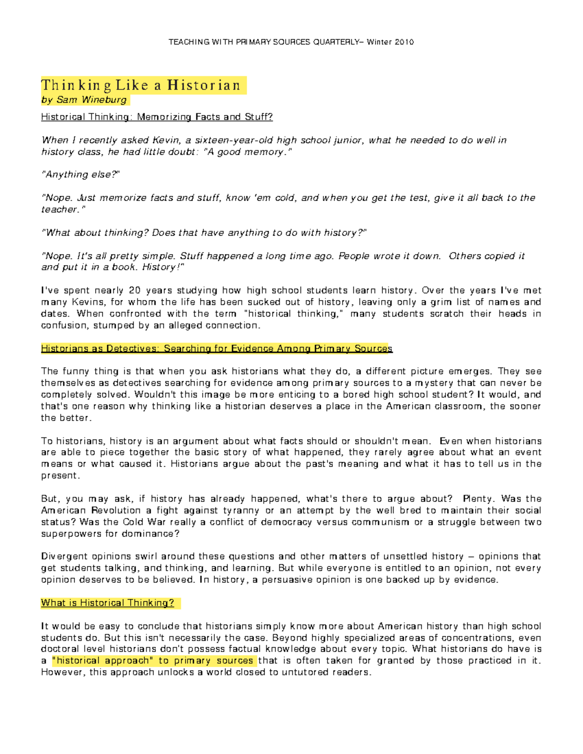 04 Wineburg Thinking Like a Historian - Thinking Like a Historian by ...