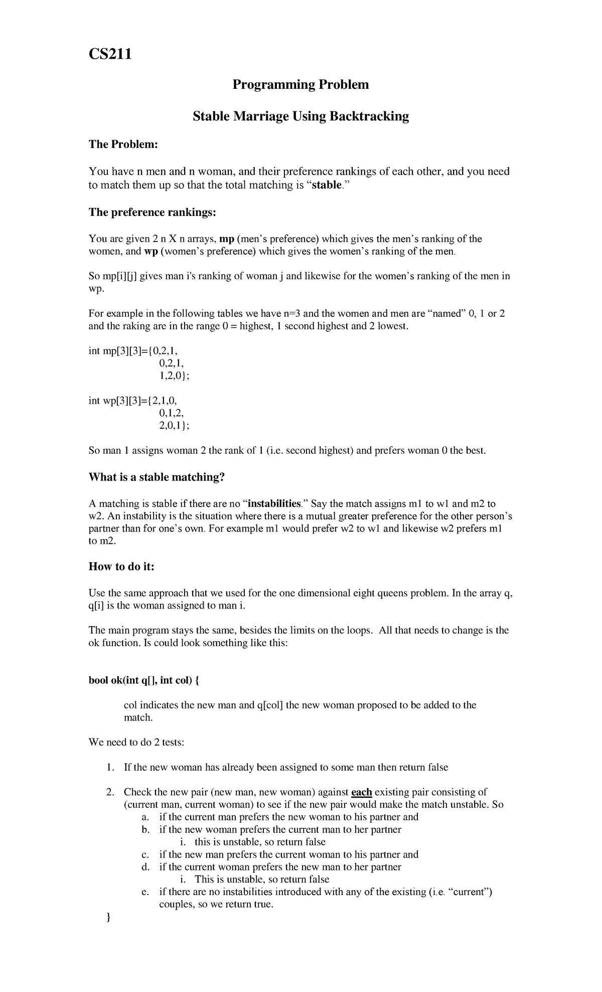 CS Stable Marriage Problem: Backtracking Algorithm Explained - Studocu