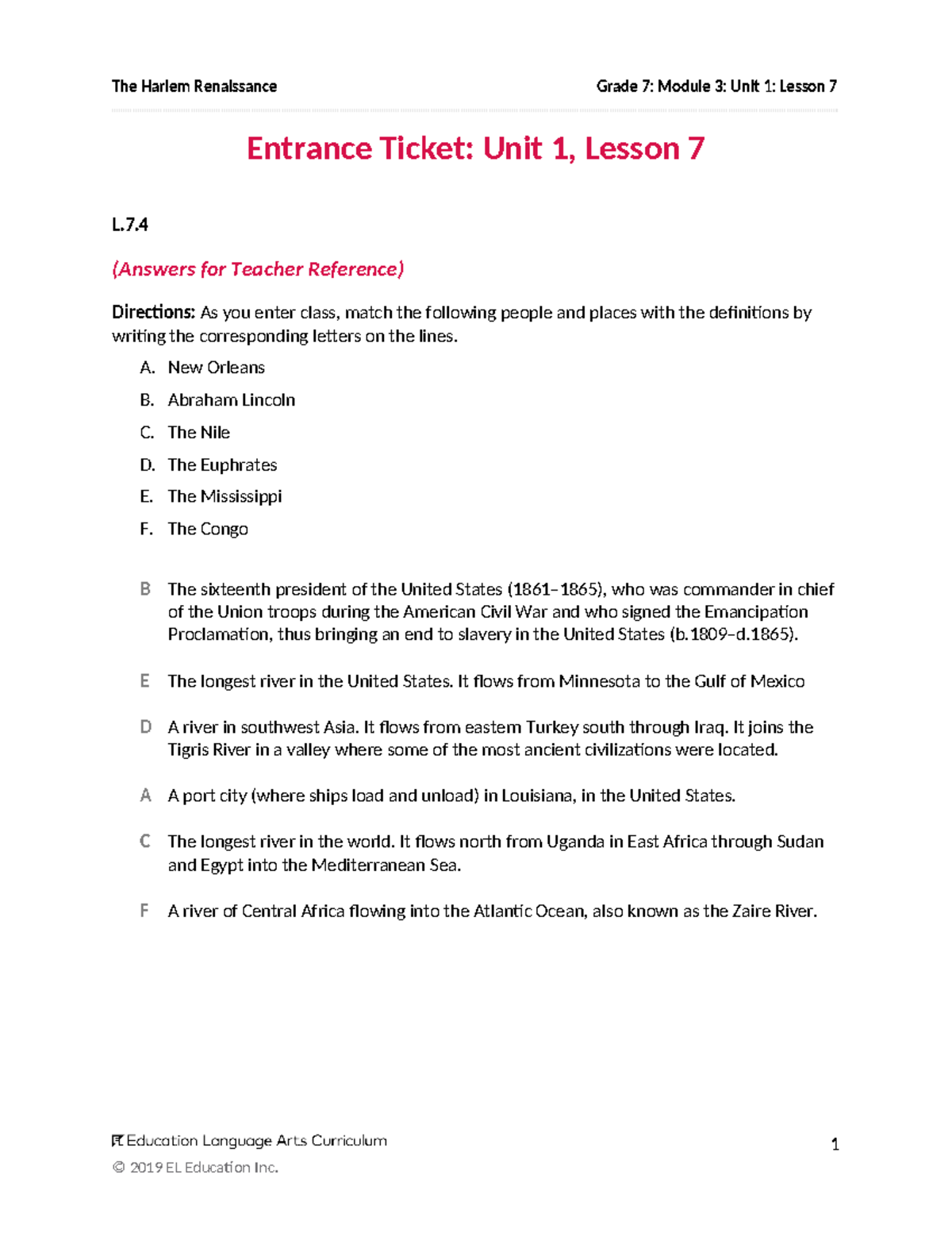 Entrance Ticket: Grade 7, Module 3, Unit 1, Lesson 7 Activities - Studocu