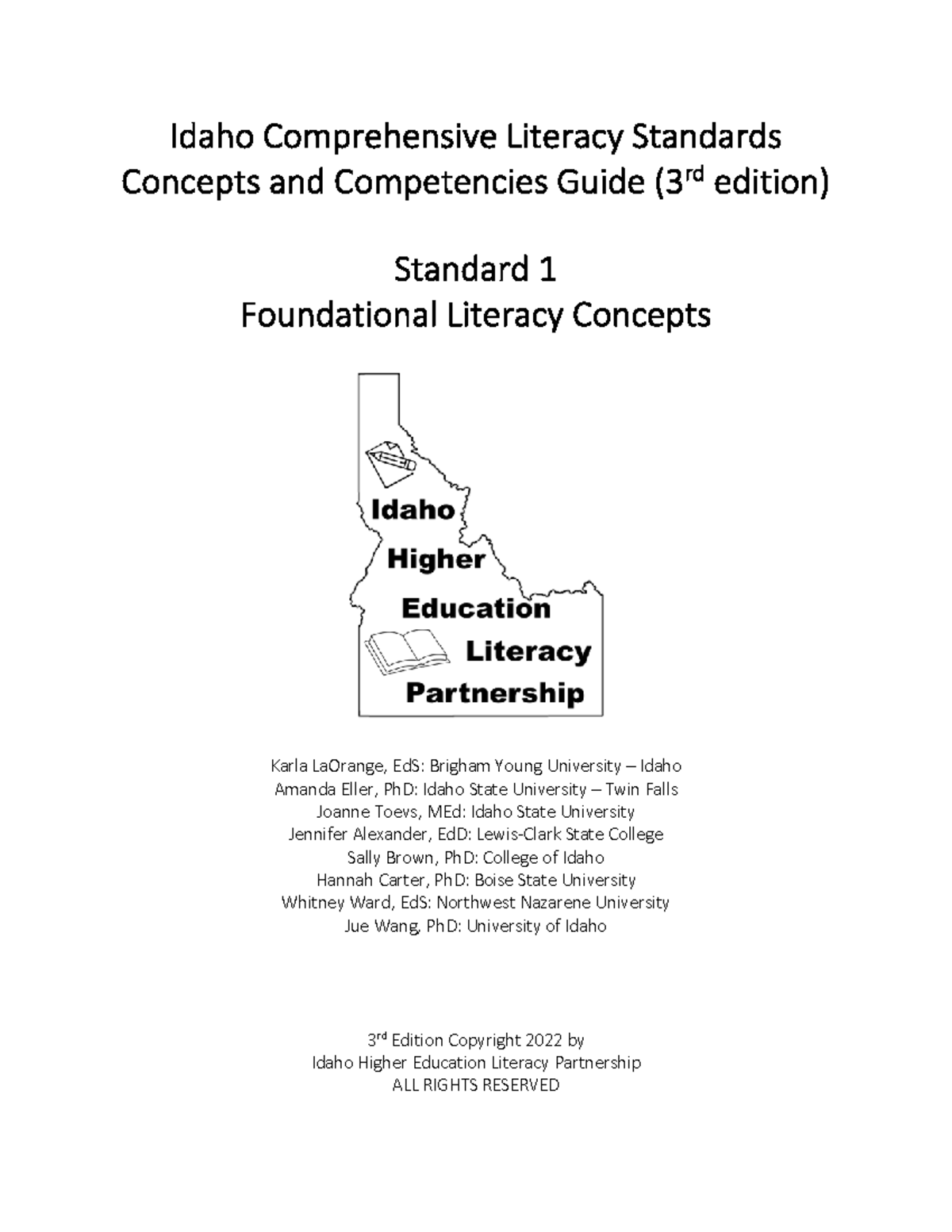 Idaho Comprehensive Literacy Standards: Concepts & Competencies Guide ...