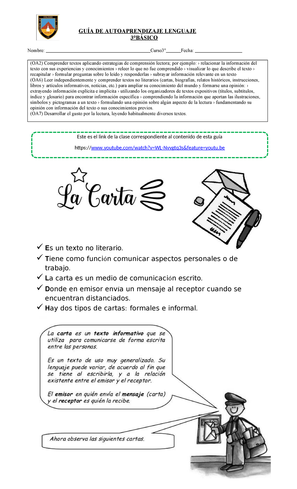 GUÍA DE ESTUDIO 3°BÁSICO - Comprensión Lectora de Cartas y Textos - Studocu