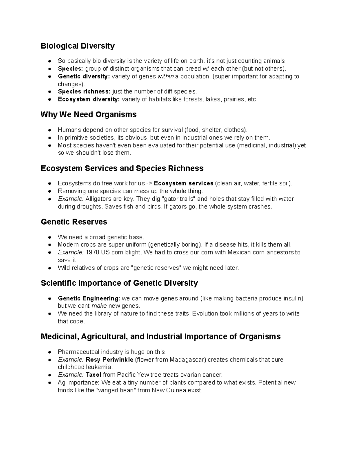 Ch 16 Outline: Biological Diversity and Conservation (BIO 101) - Studocu