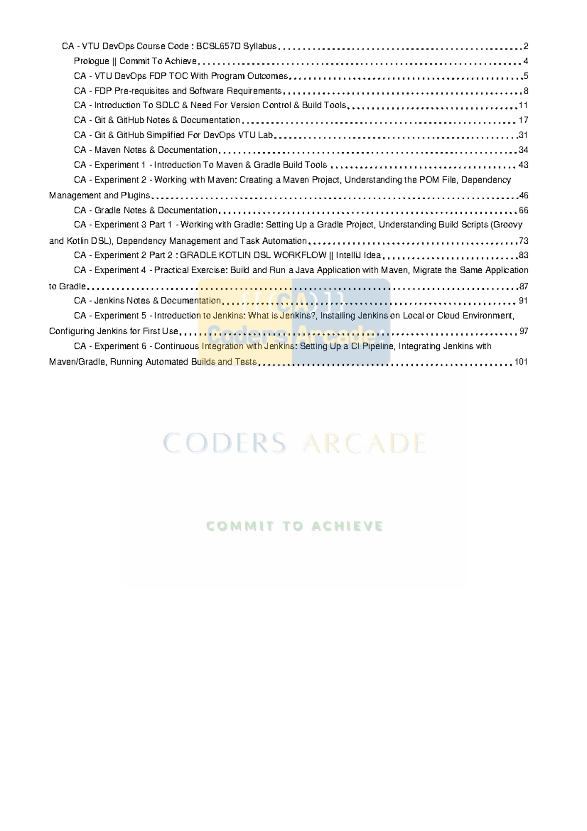 CA VTU DevOps Lab Manual: BCSL657D Syllabus and Experiments Guide - Studocu