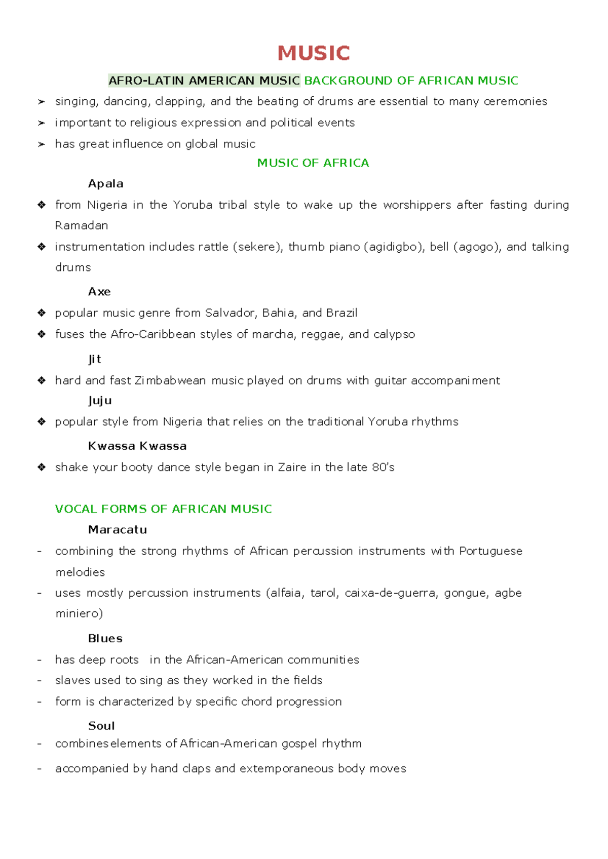 MAPEH 10: 2nd Quarter Notes on Music and Arts - Studocu