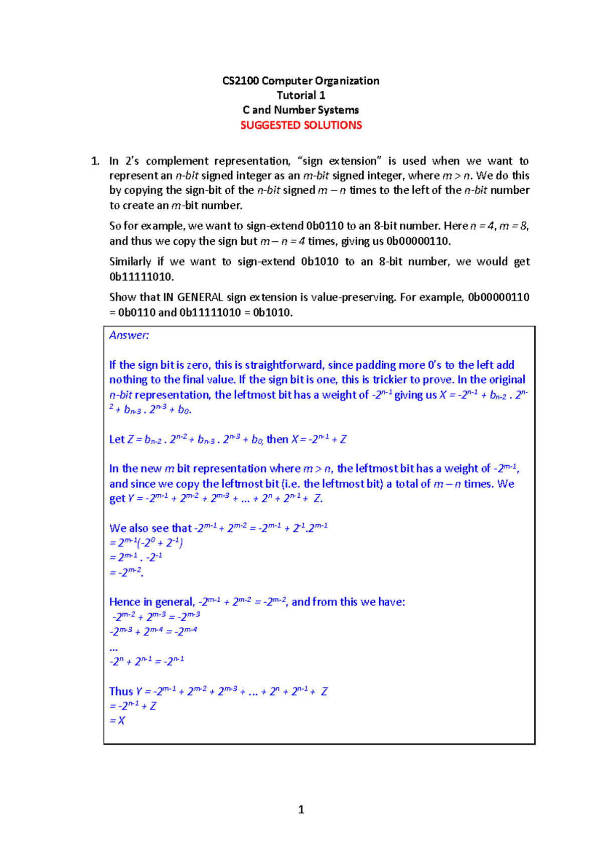 Cs2100tut1Ans-Release - CS2100 Computer Organization Tutorial 1 C and ...