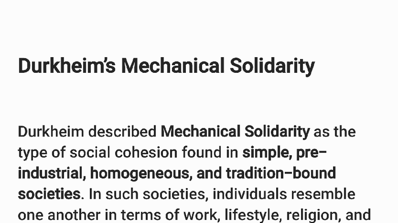 Emile Durkheim: Mechanical vs. Organic Solidarity Explained - Studocu