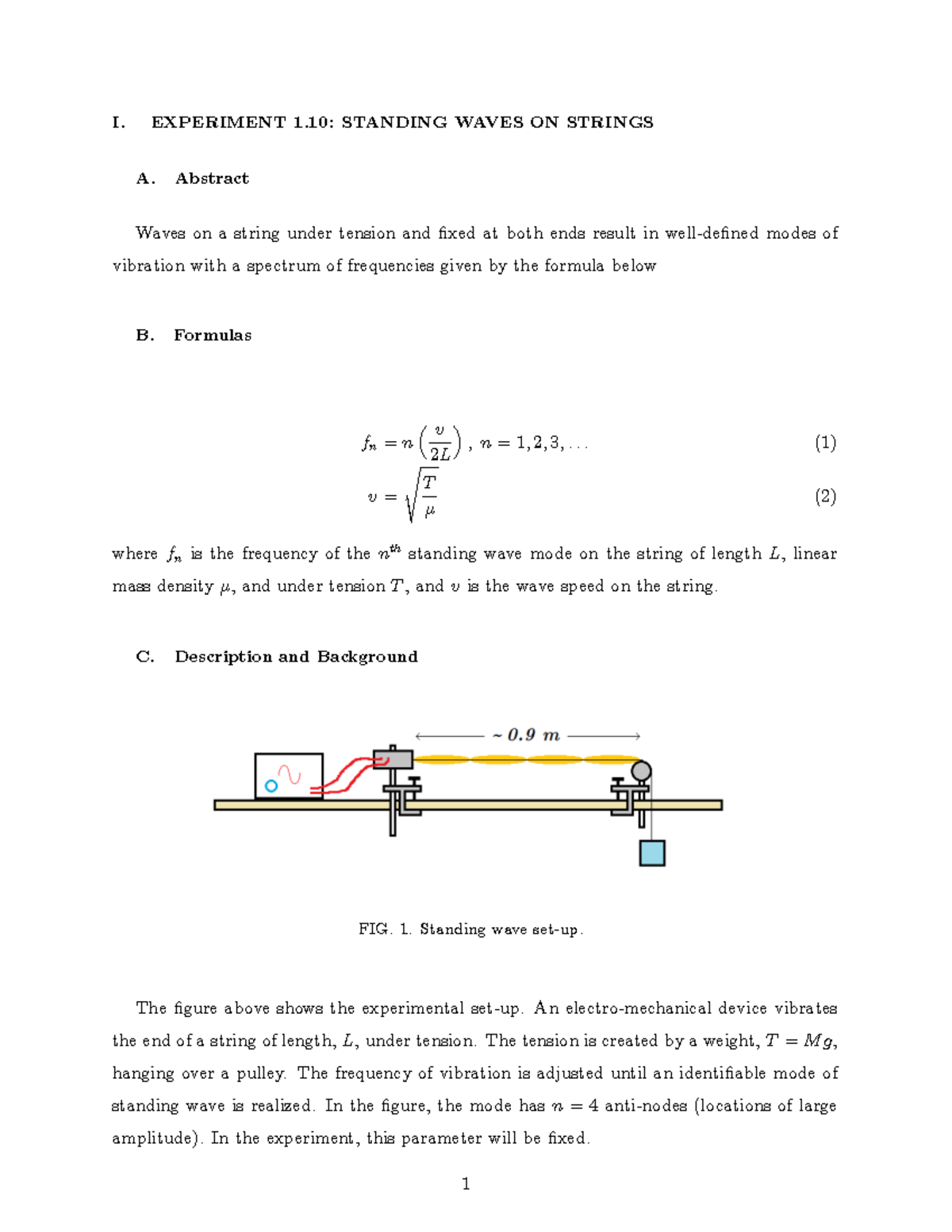 Exp1-10 - Physics 1 Lab: Standing Waves on Strings Experiment - Studocu