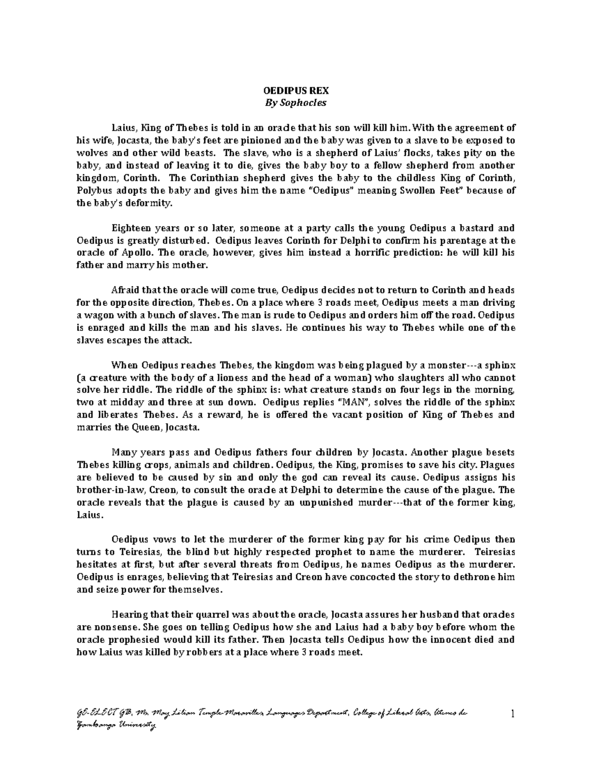 OEDIPUS REX: A Tragic Tale of Fate and Identity - Studocu