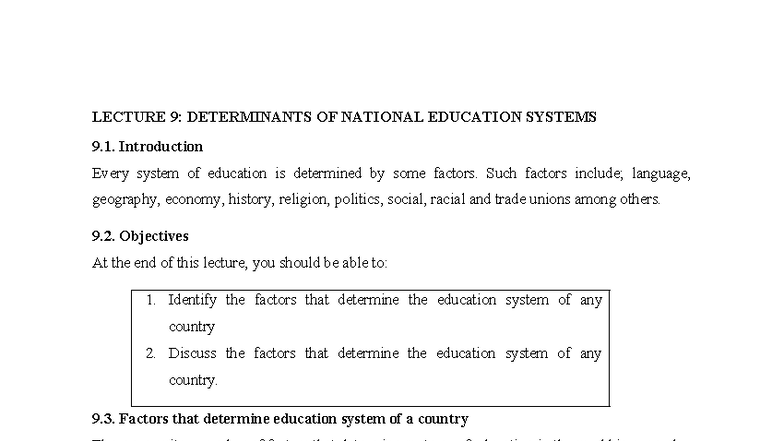 LECTURE 9: DETERMINANTS OF NATIONAL EDUCATION SYSTEMS - Studocu