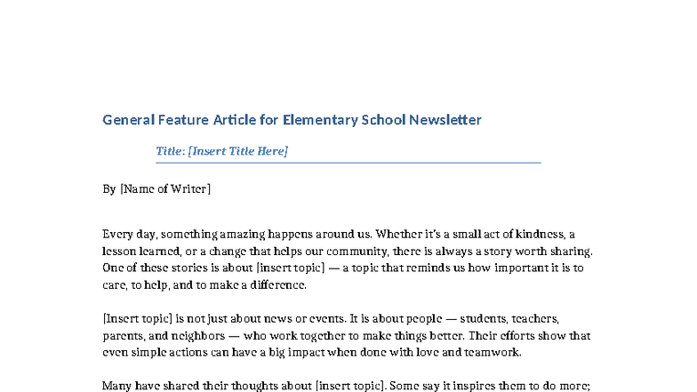 Elementary School Newsletter Feature Article: Everyday Stories of ...