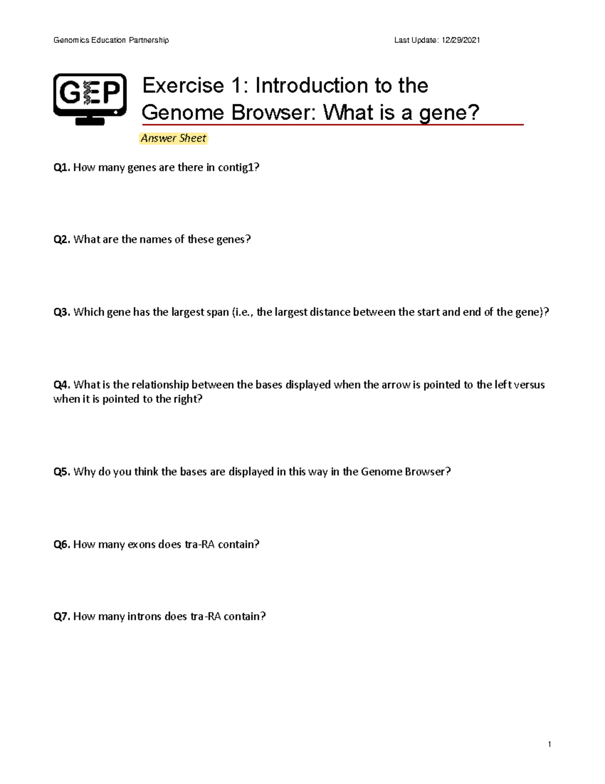 Exercise 1: Exploring Genes in the Genome Browser - Answer Sheet - Studocu