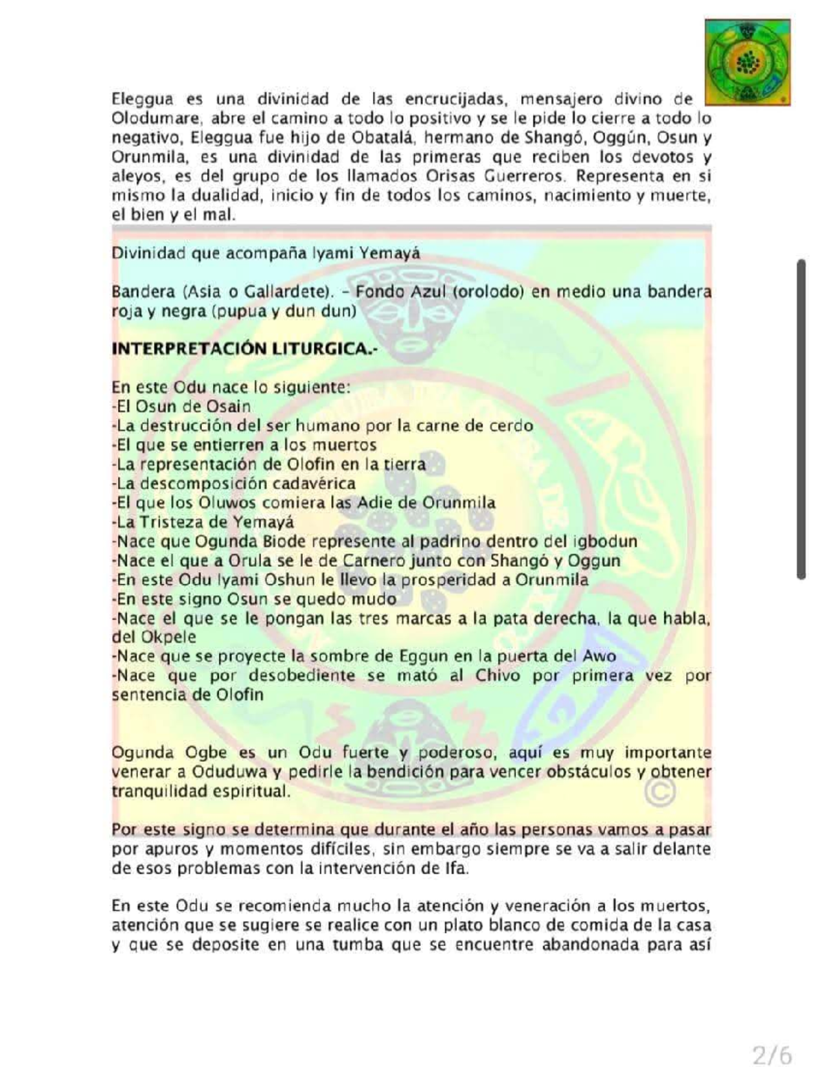 Letra del Año 5: Eleggua y su Significado en la Religión Yoruba - Studocu