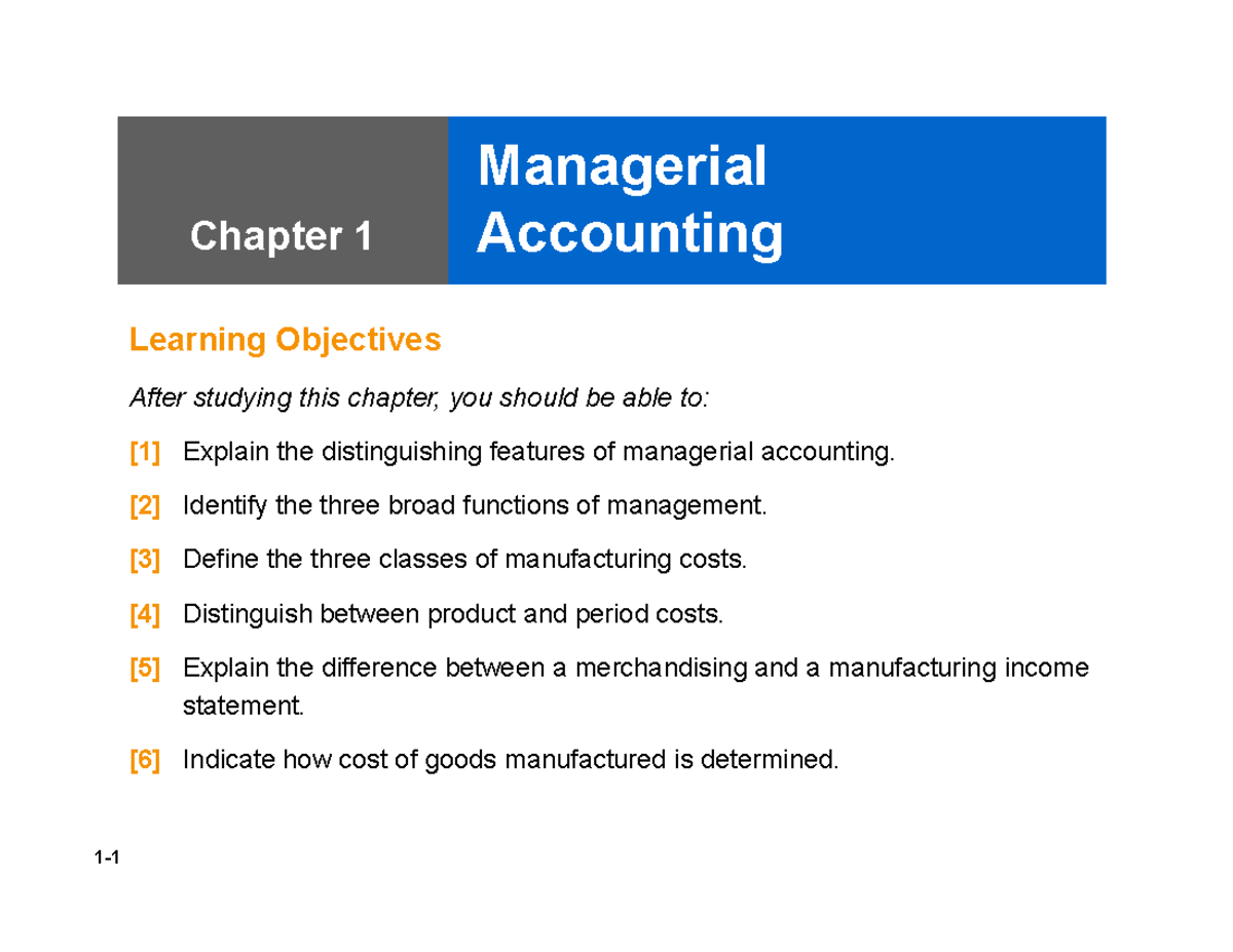 Chapter 1 - Lecture notes 1 - English version - Chapter 1 Managerial ...