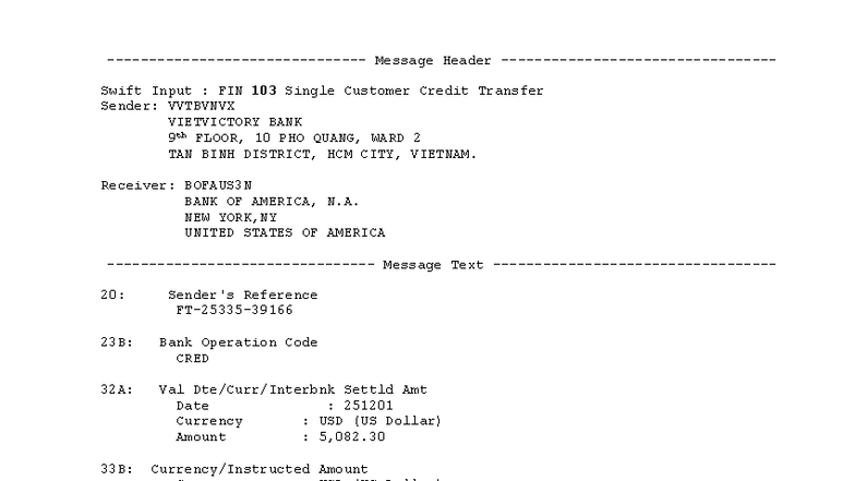 Overseas Transfer MT 103 Details: FIN 103 Credit Transfer - Studocu