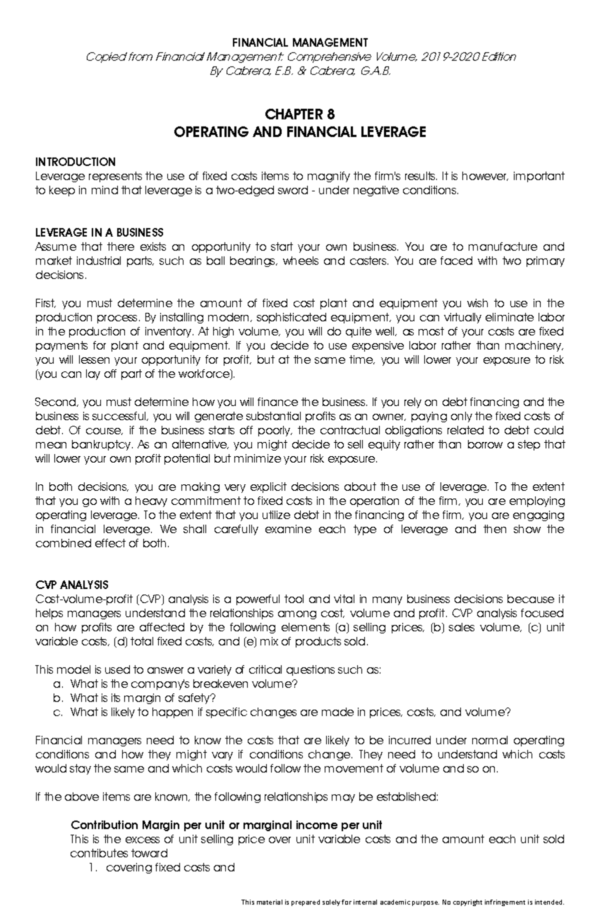 Chapter 8 FM: Understanding Operating and Financial Leverage for Study ...