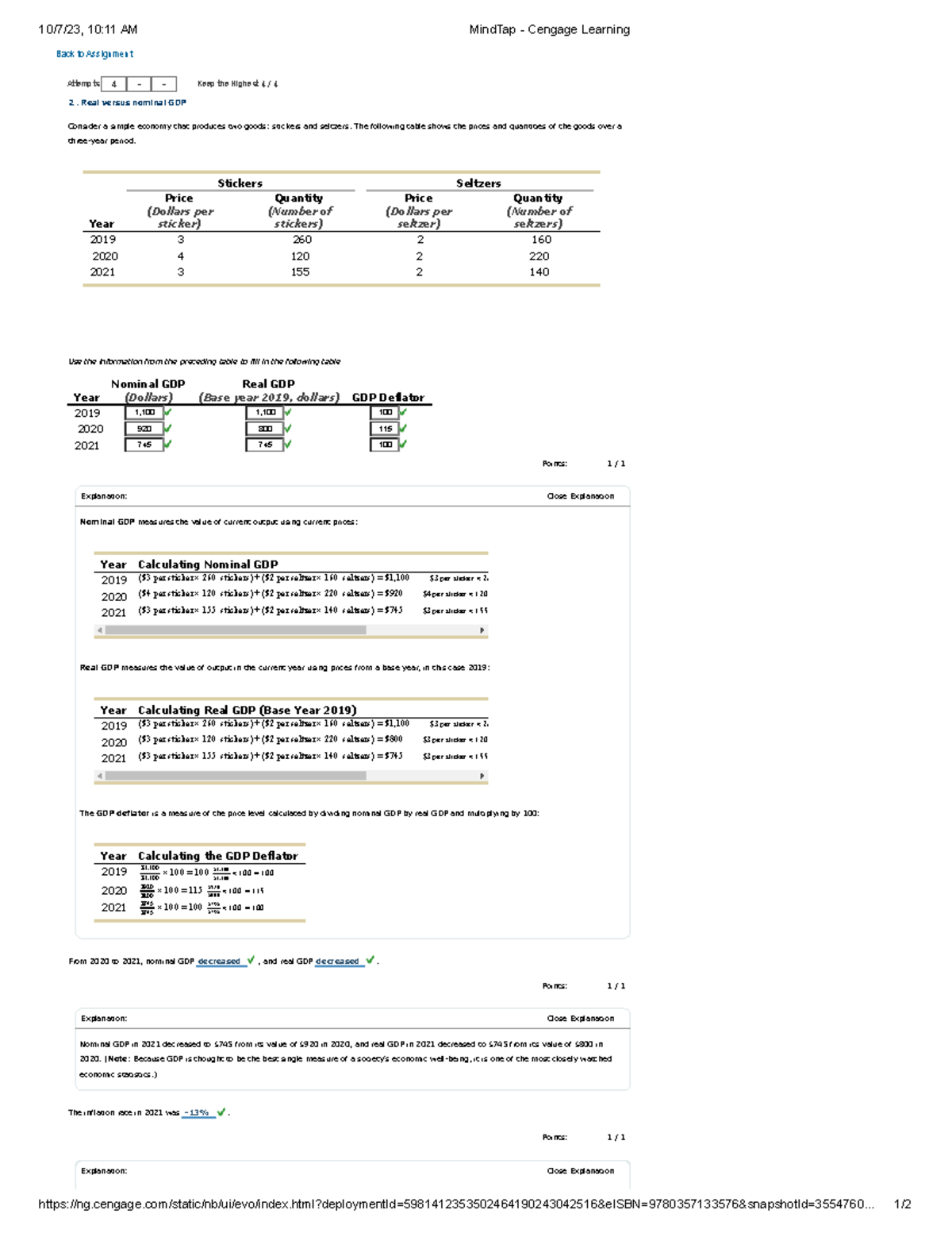 Quiz 3 - GDP Concepts & Calculations - CENGAGE Mindtap - Studocu