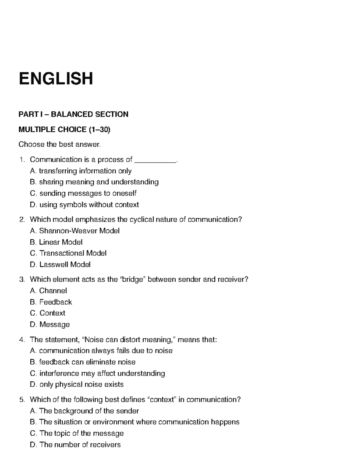 ENGLISH 101 FINAL EXAM MULTIPLE CHOICE & IDENTIFICATION QUESTIONS - Studocu