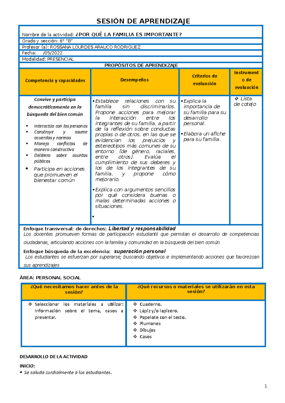 Sesión 1: La Importancia de la Familia en el Aprendizaje 6°B - Studocu