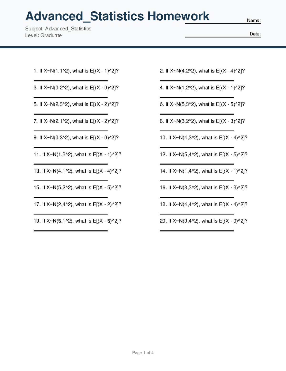 Advanced_Statistics Homework 3 - Graduate Level Exercises - Studocu