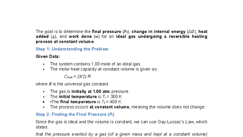 Problem 3 - Final Pressure and Internal Energy for SU 3 NCHE 221 - Studocu