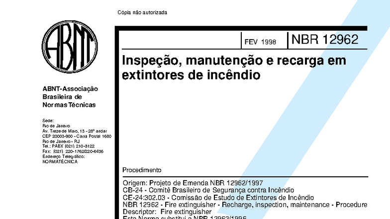 NBR 12962: Inspeção, Manutenção e Recarga de Extintores de Incêndio ...